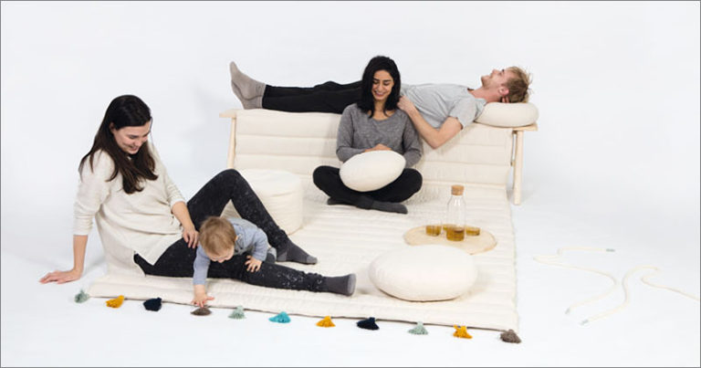 This Wood Bench Has A Cushion That Unrolls To Become A Comfortable Rug ...