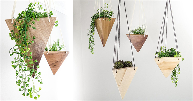 Fernweh Woodworking Creates A Collection Of Hanging Geometric Wood Planters