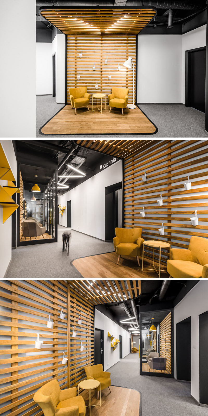 This New Office Interior Uses Wood And Black Frames To Clearly Define ...