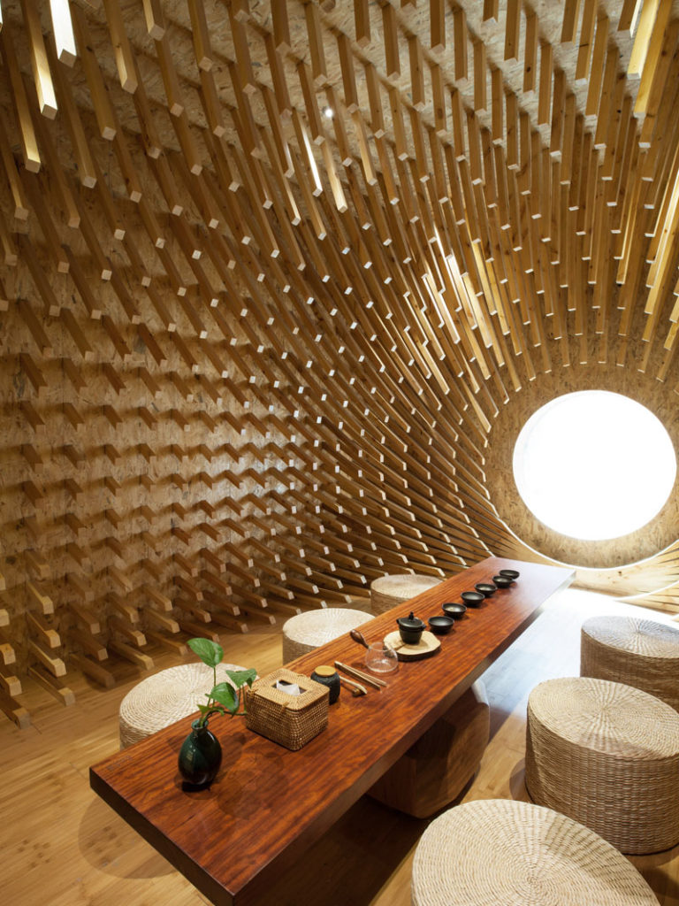 The ONE Teahouse By MINAX Architects Features 999 Protruding Wood ...