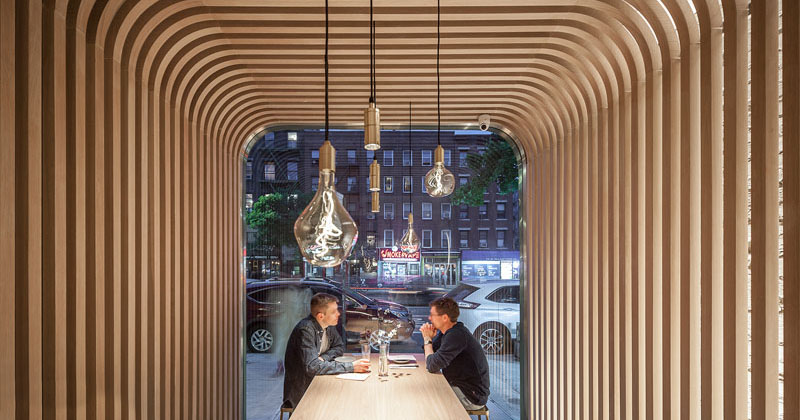 The Interior Of This New York Restaurant Is Wrapped In Wood Slats