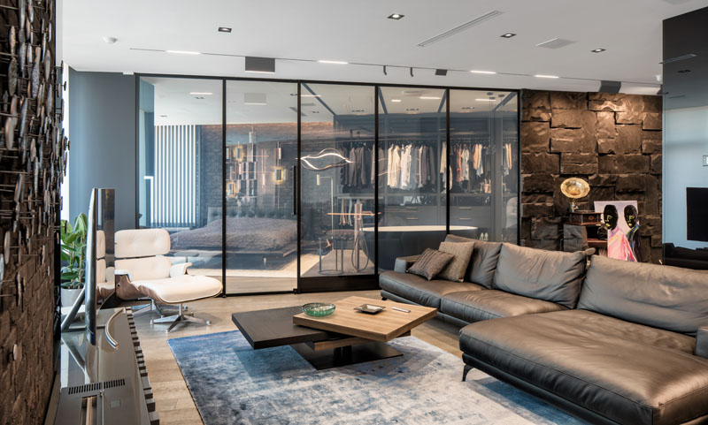 This Modern And Masculine Apartment Has A Smart Glass Wall That Can ...