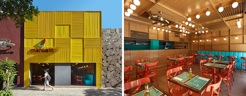 The Facade Of This New Restaurant Is A Bold Grid Of Yellow Aluminum