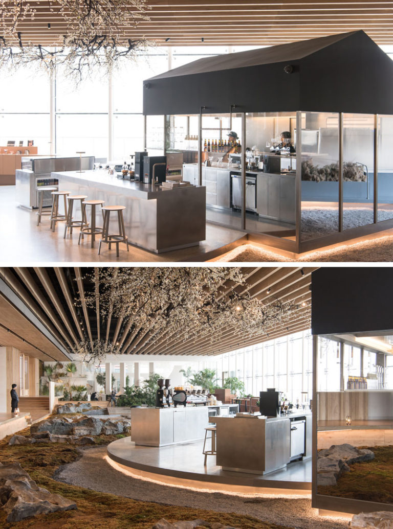 A Landscape Of Moss Covered Rocks Surrounds This Coffee Shop Inside A ...