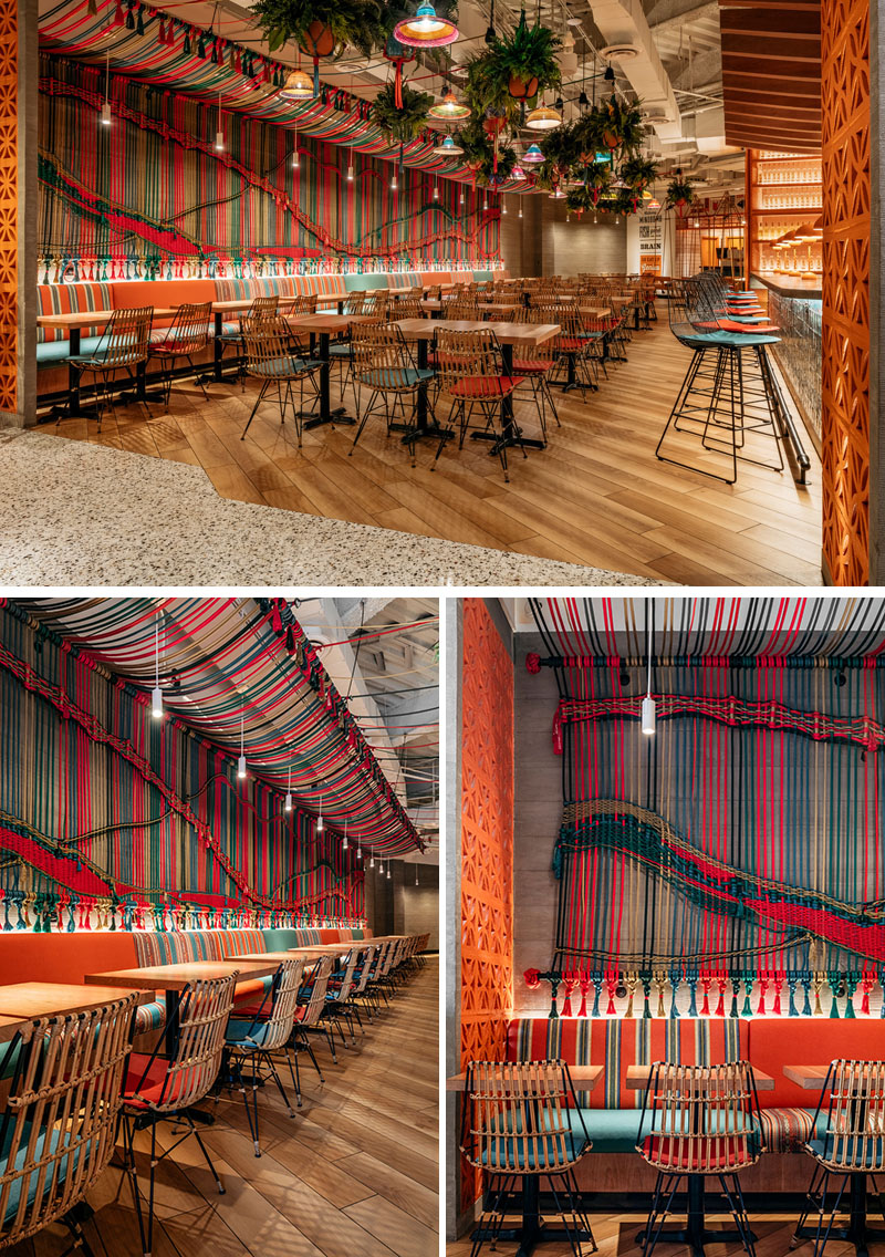 A Colorful Rope Mural Adds An Artistic Touch To This Restaurant