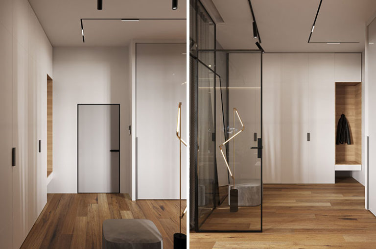 A Glass Wall Separates The Living Room From The Home Office In This ...