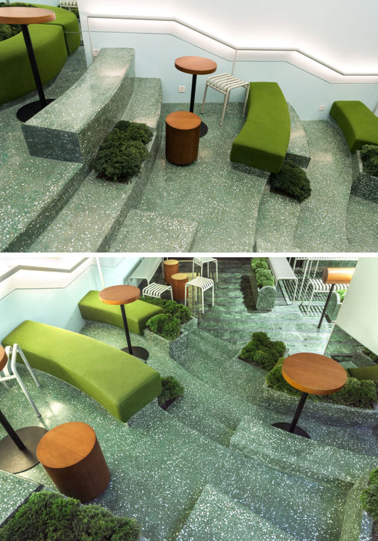 The New HEYTEA Bakery Has Tiered Seating Inspired By Tea Plantations