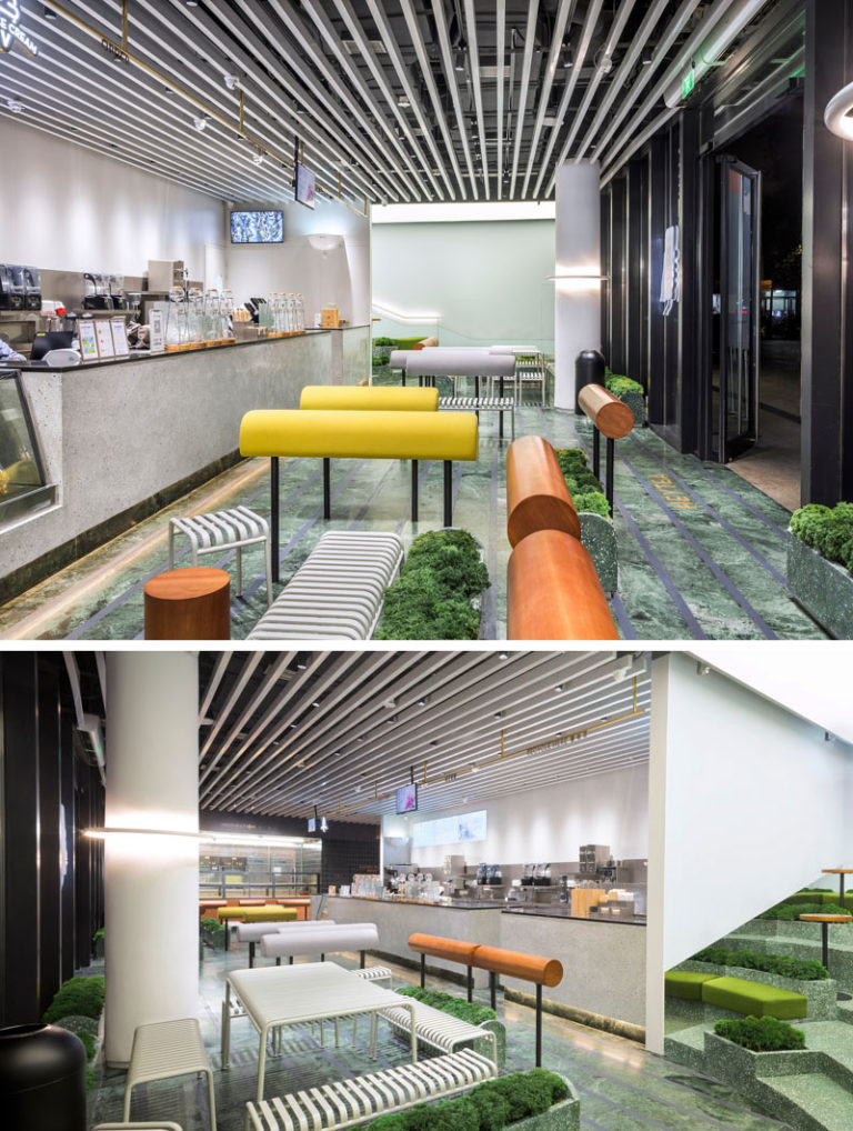 The New HEYTEA Bakery Has Tiered Seating Inspired By Tea Plantations