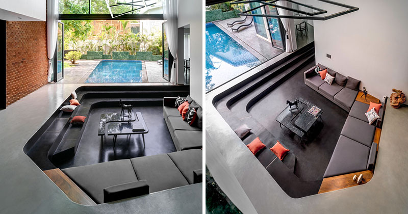 Design Detail - A Sunken Living Room Sits By The Pool At This New House