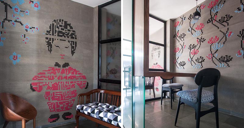 Cross-Stitch Murals Adorn The Walls Of This Shop In Mumbai