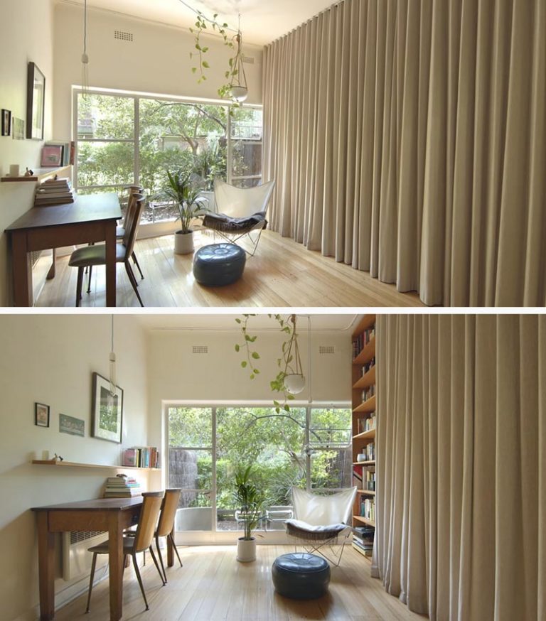 A Floor-To-Ceiling Curtain Hides A Wall Of Storage And Bed In This ...