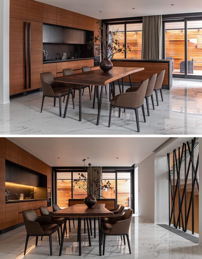 Warm Wood Is Contrasted With Black For The Material Palette In This Kitchen