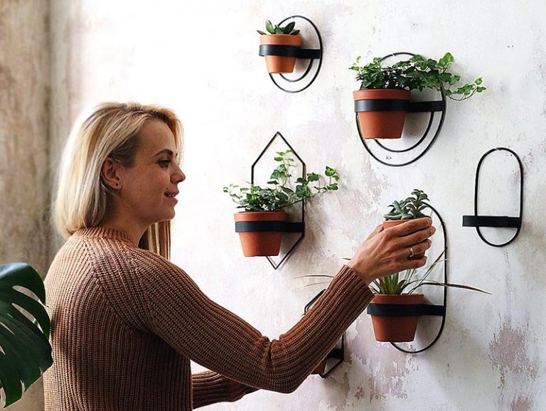 Modern Black Wall Planters With Geometric Designs