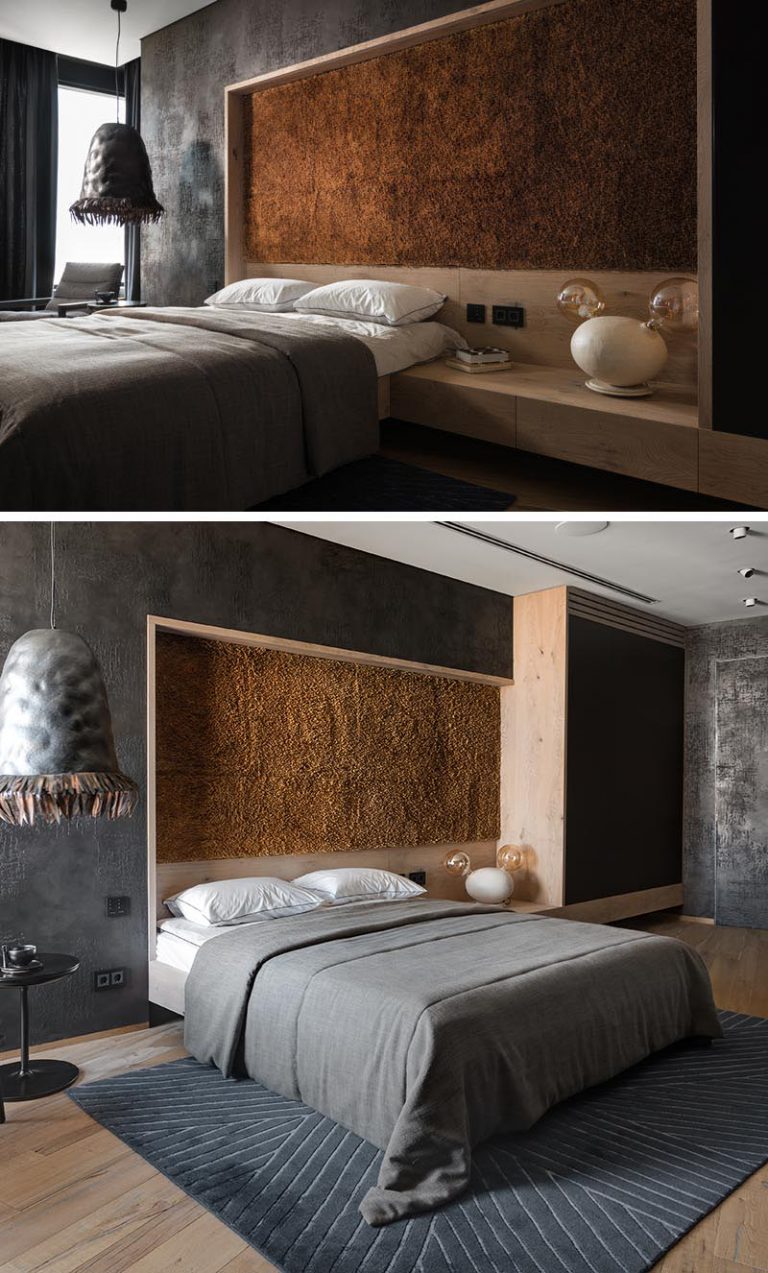 An Accent Wall Made From Reed Stems Adds Texture To This Bedroom