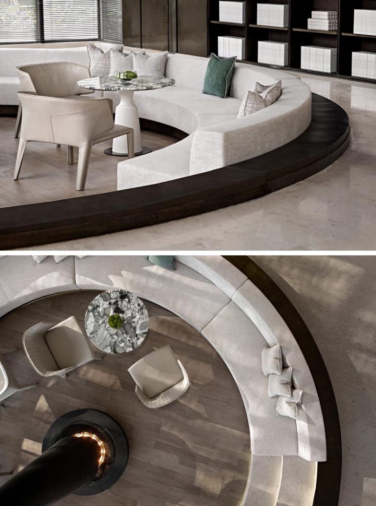 A Conversation Pit With A Central Fireplace Creates A Relaxing Place To ...