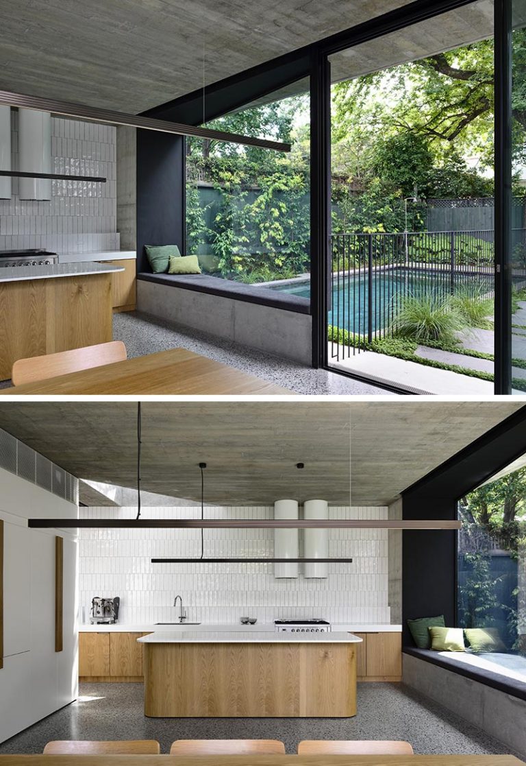 Wedge-Shaped Window Seats Offer A Place To Sit And Relax In This House