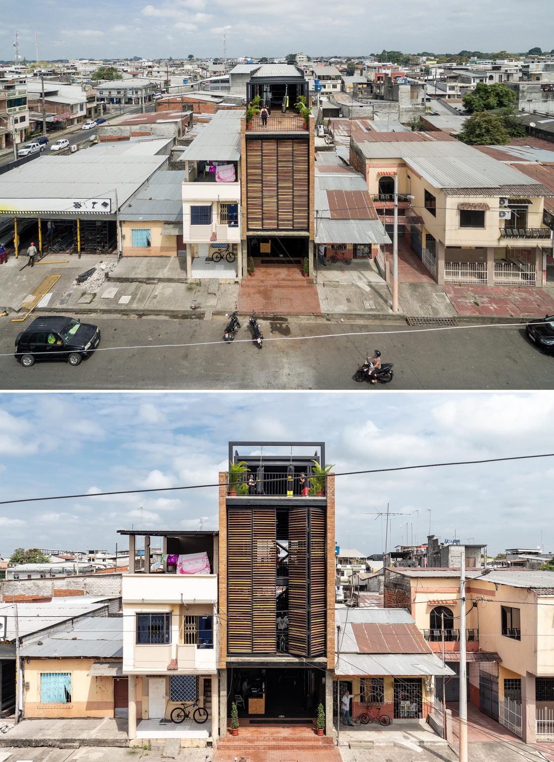 Extra-Large Window Screens Protect This Building From Rain And Sun