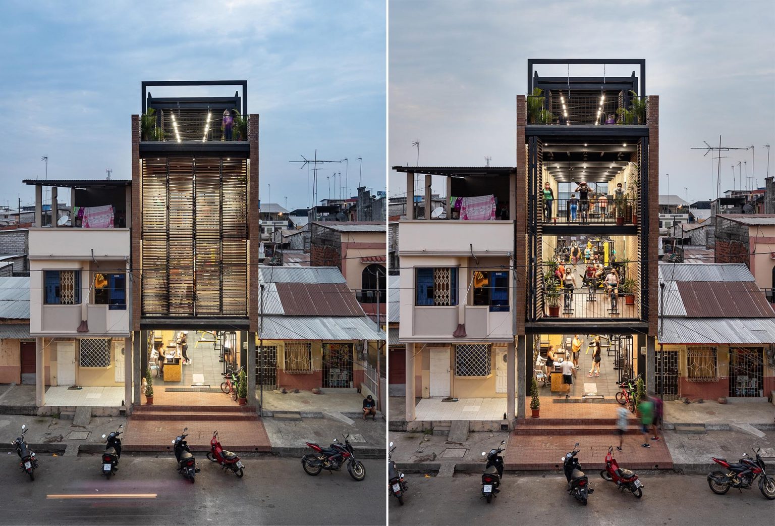 Extra-Large Window Screens Protect This Building From Rain And Sun