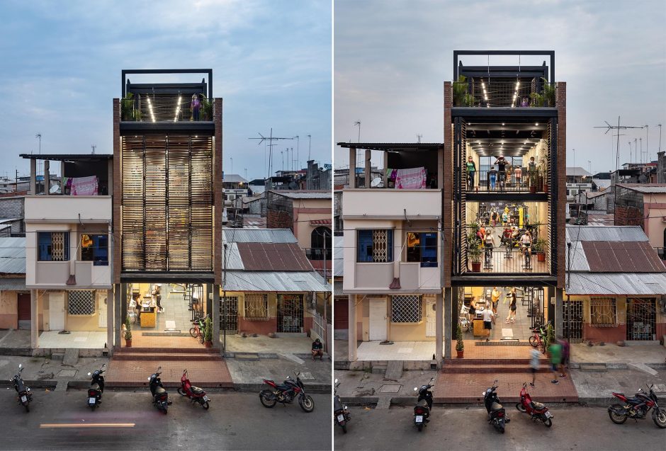 Extra-Large Window Screens Protect This Building From Rain And Sun