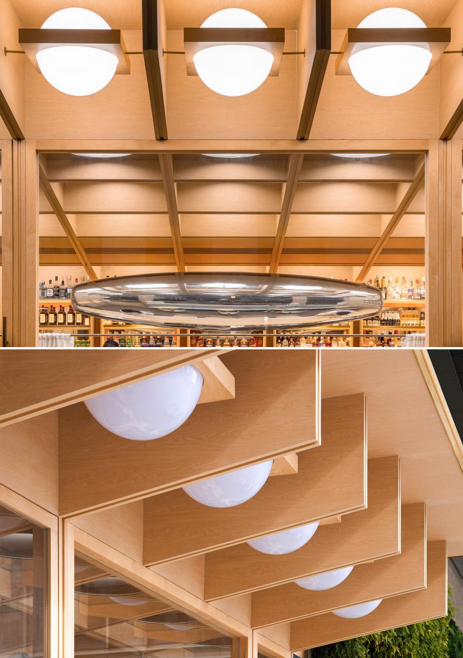 Large Orbs Of Light Surround The Exterior Of This Cafe And Bar