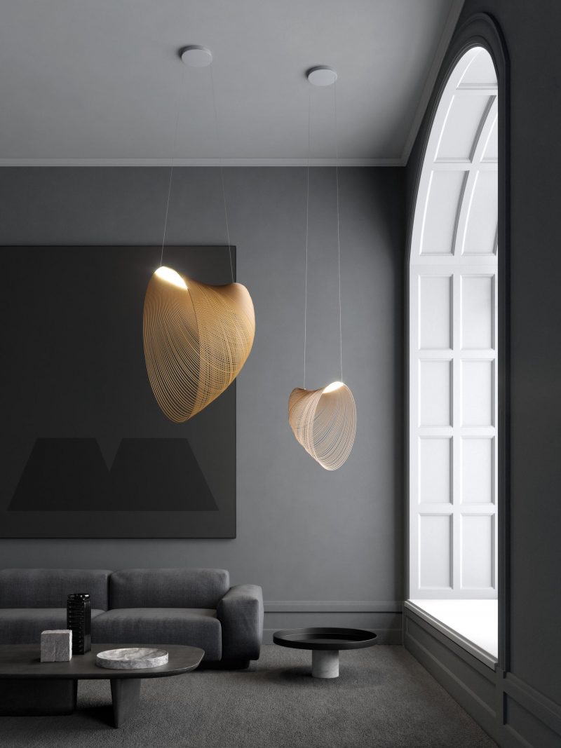 An LED And Laser-Cut Wood Combine To Create This Sculptural Pendant Light