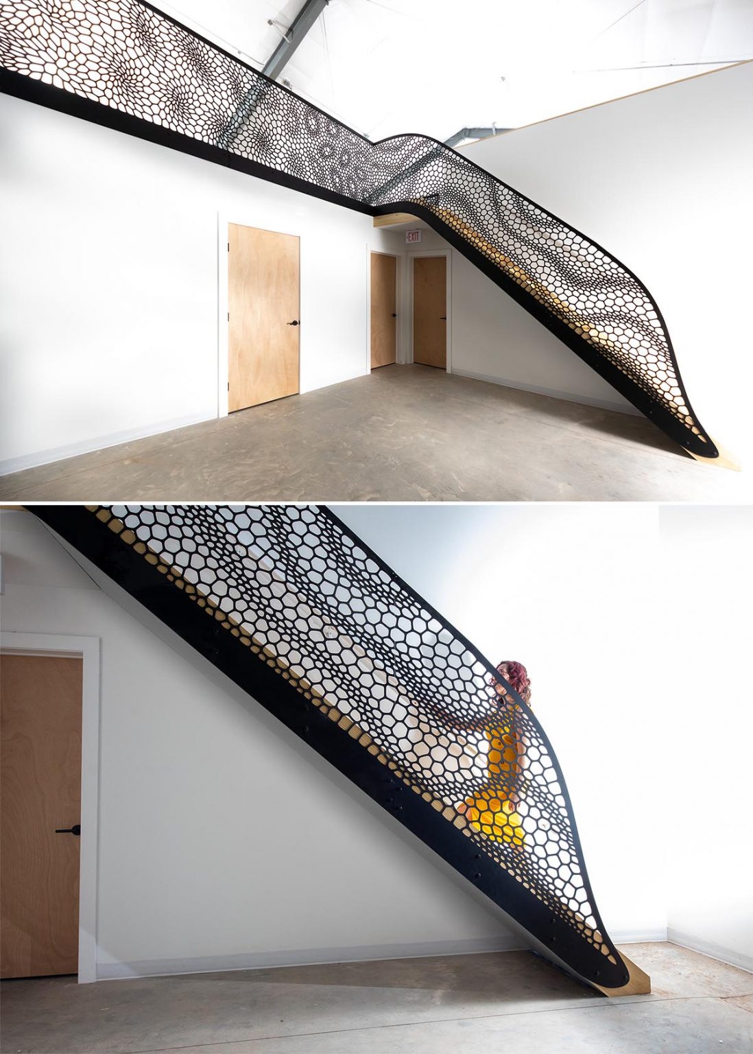 This Artistic Laser-Cut Staircase Handrail Was Inspired By Cell Structures