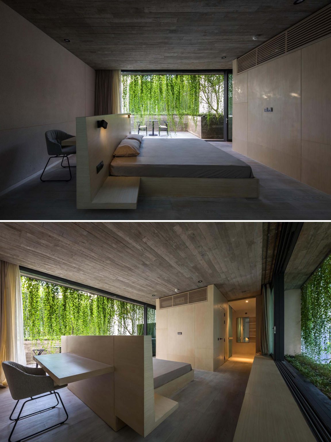 Extensive Hanging Plants Soften The Use Of Concrete In This Homes Design