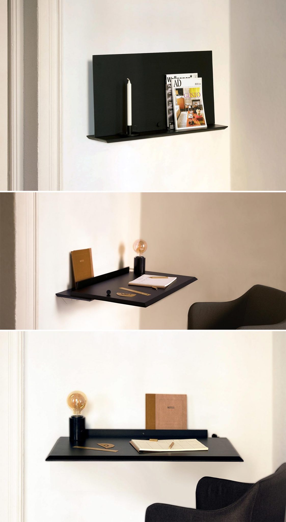 This Small Wall Mounted Shelf Transforms Into A Desk For Working At Home