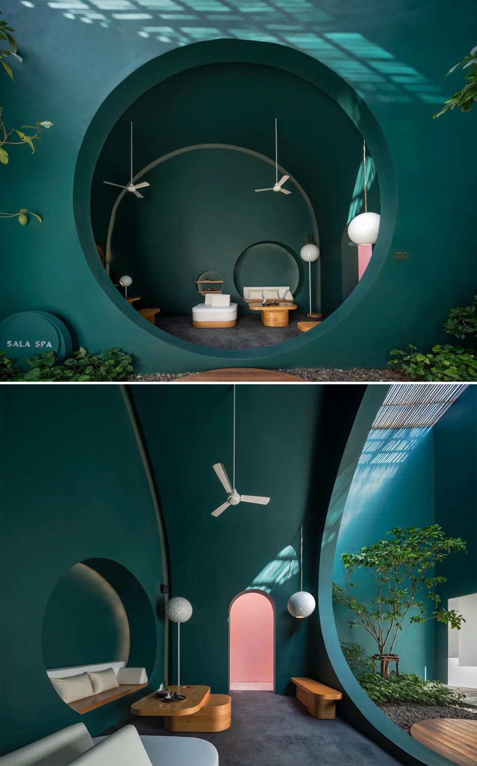 This Landscaped Outdoor Space Includes A Living Room With A Bookshelf ...