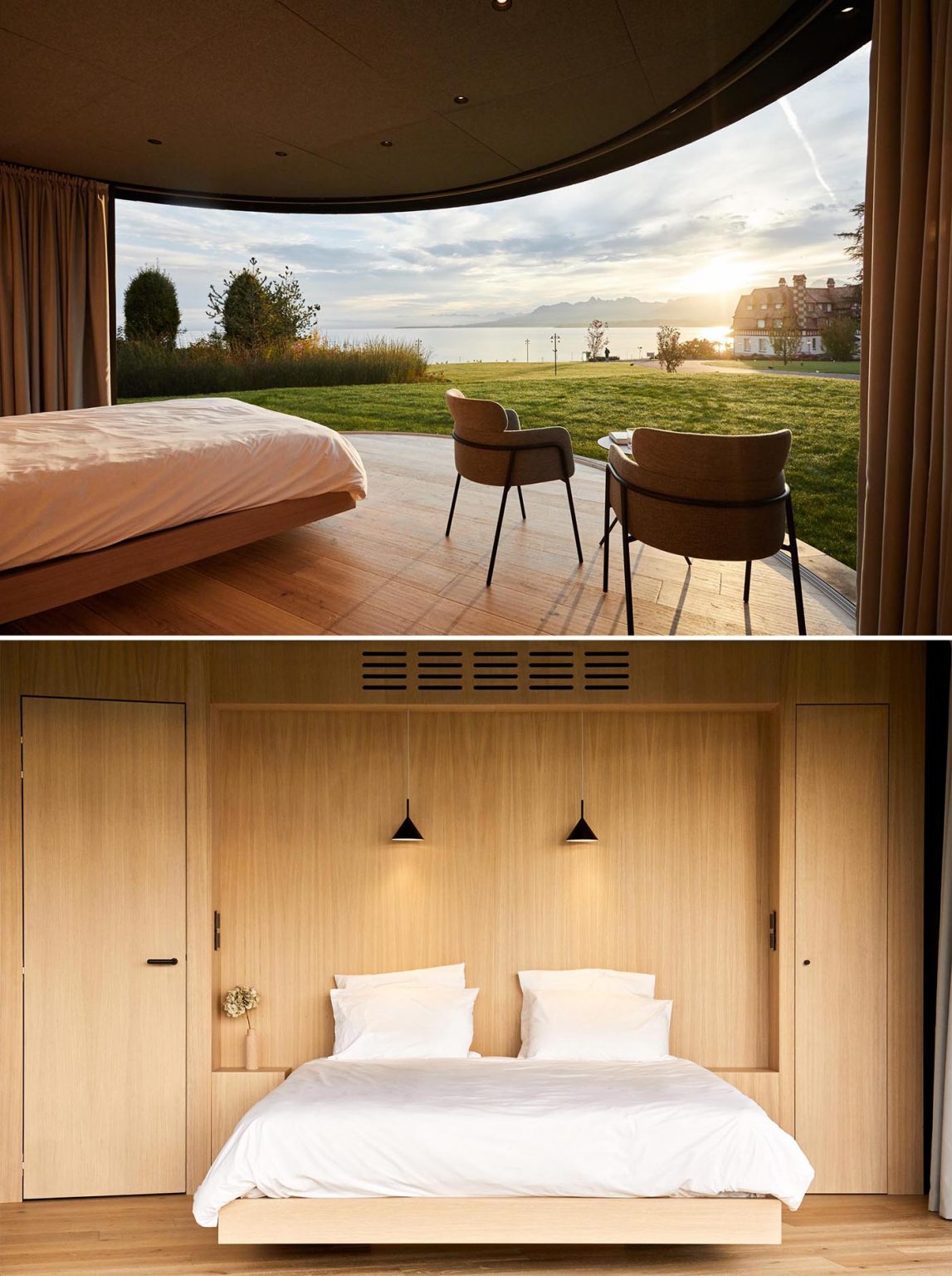 A Retractable Curved Glass Wall Is The Face Of This Small Round Cabin