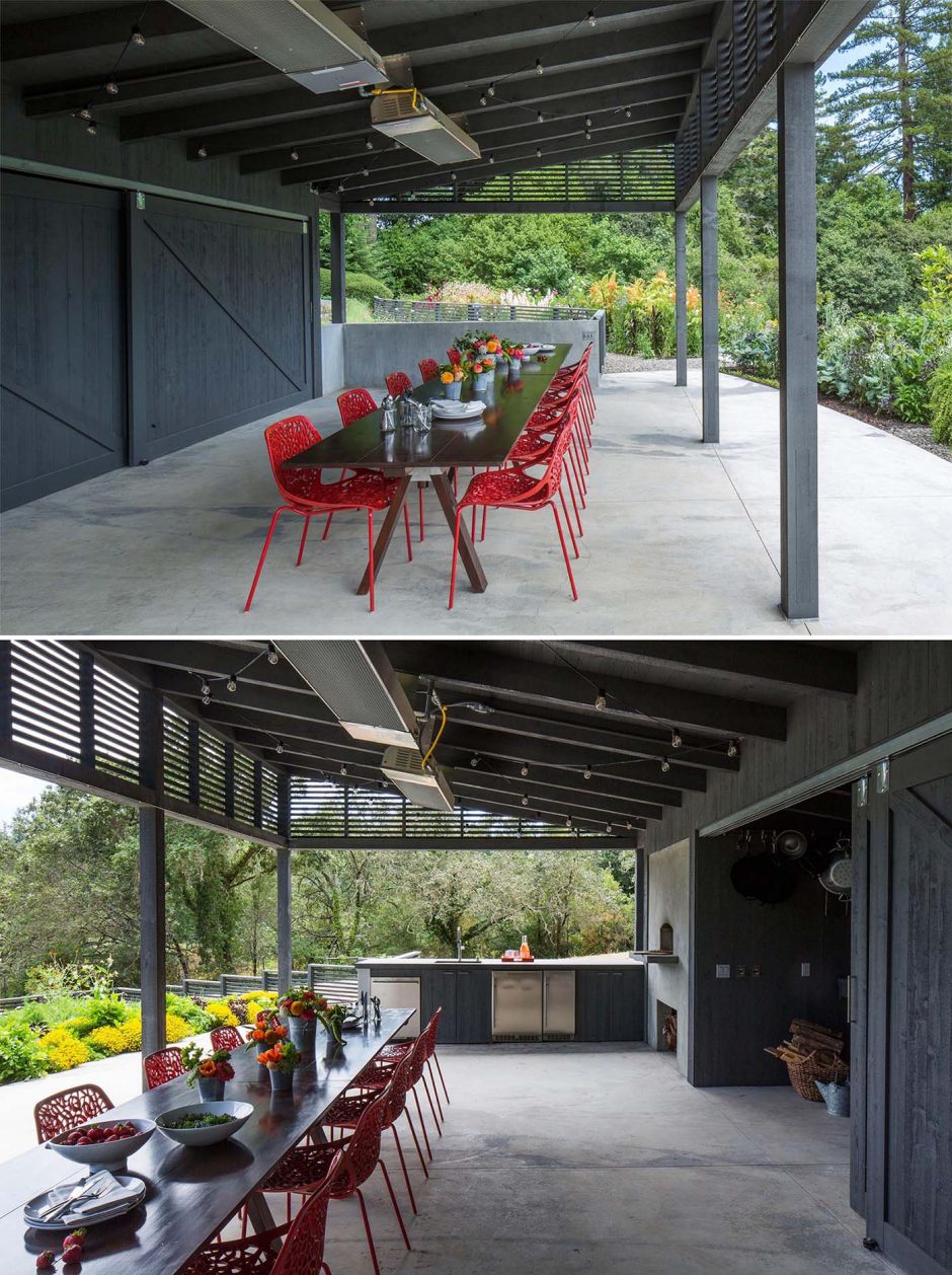 A Delightful Terraced Garden Sits In Front Of This Outdoor Dining Room