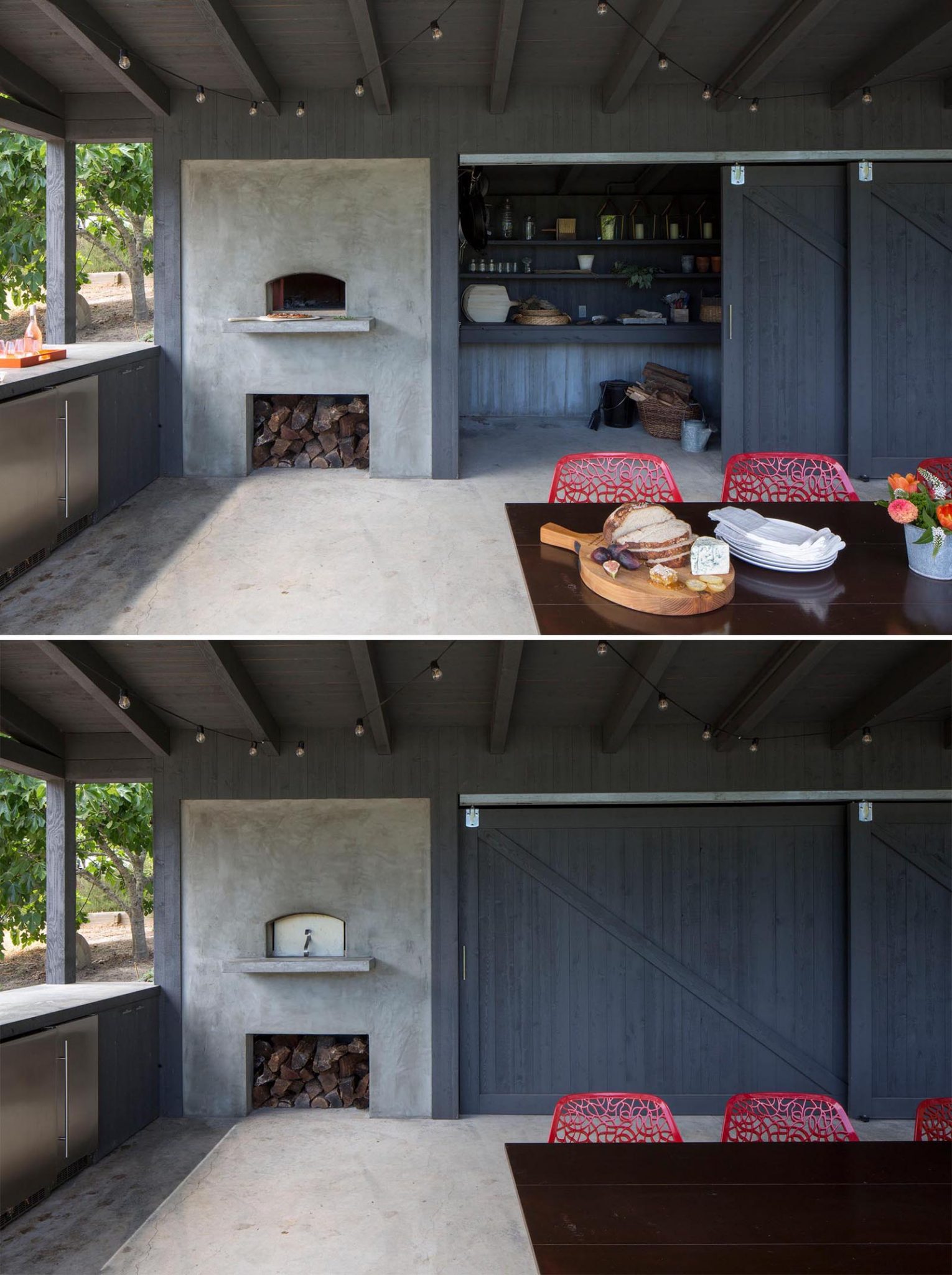 A Delightful Terraced Garden Sits In Front Of This Outdoor Dining Room