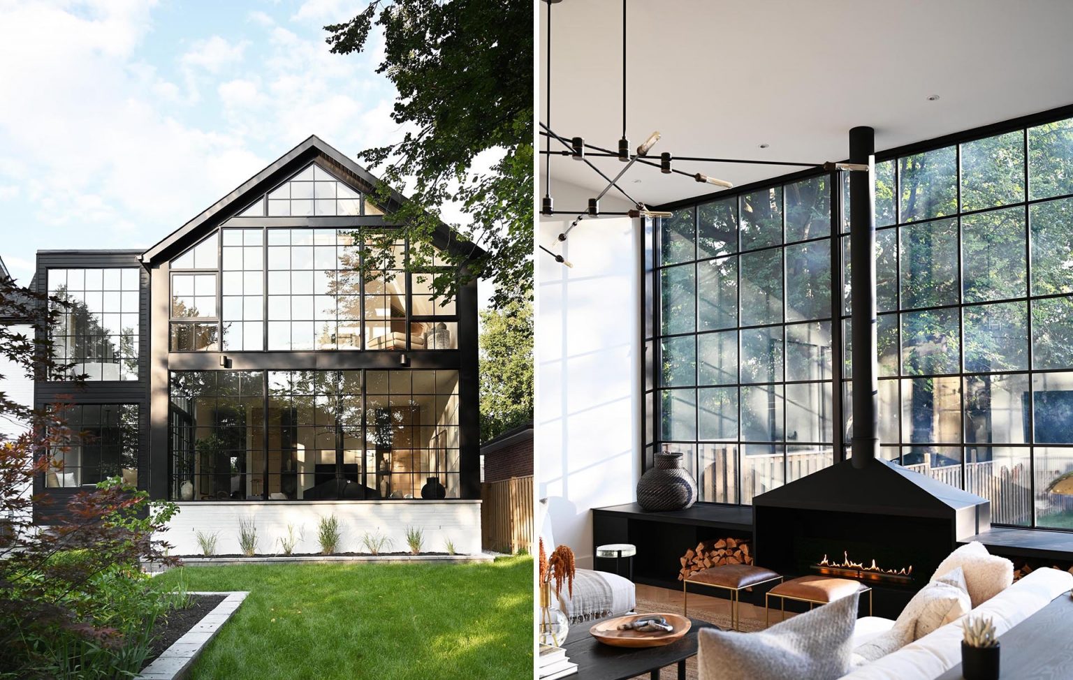 A Grid Of Square Black Window Frames Cover The Back Wall Of This ...