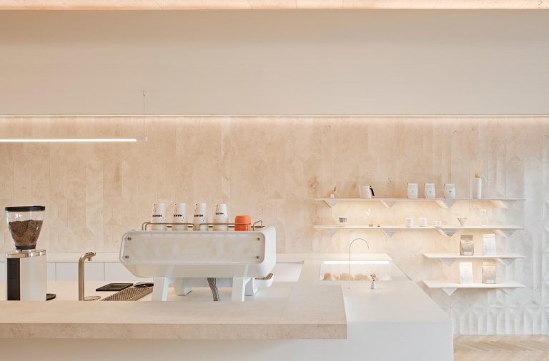 This Coffee Shop In A Shipping Container Is Filled With Light Materials ...