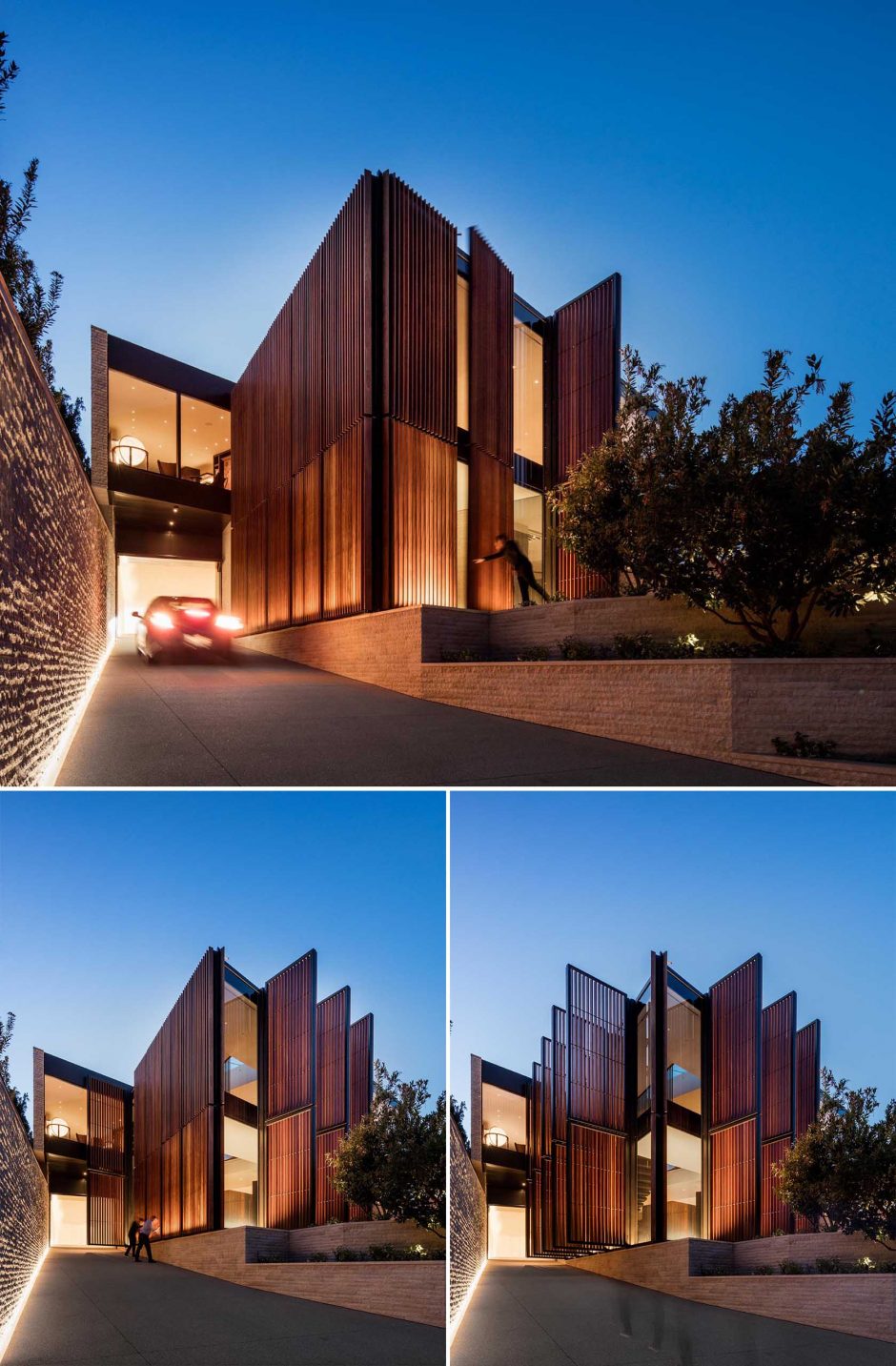 Large Wood Screens Were Designed To Protect The Windows On This Home In ...