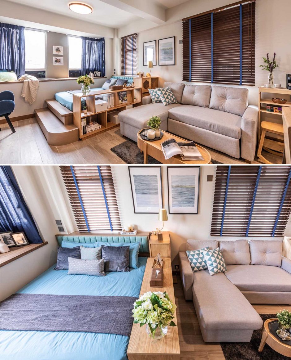 Shelving And A Built-In Platform Help To Separate The Bed From The Rest ...