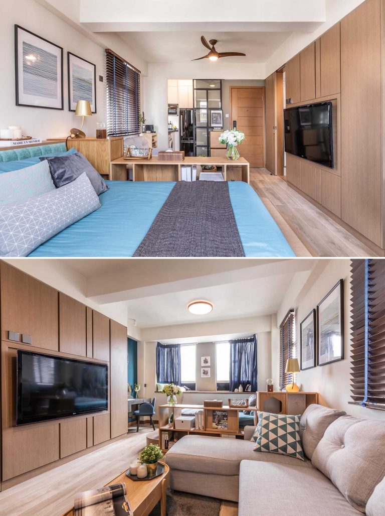 Shelving And A Built-In Platform Help To Separate The Bed From The Rest ...