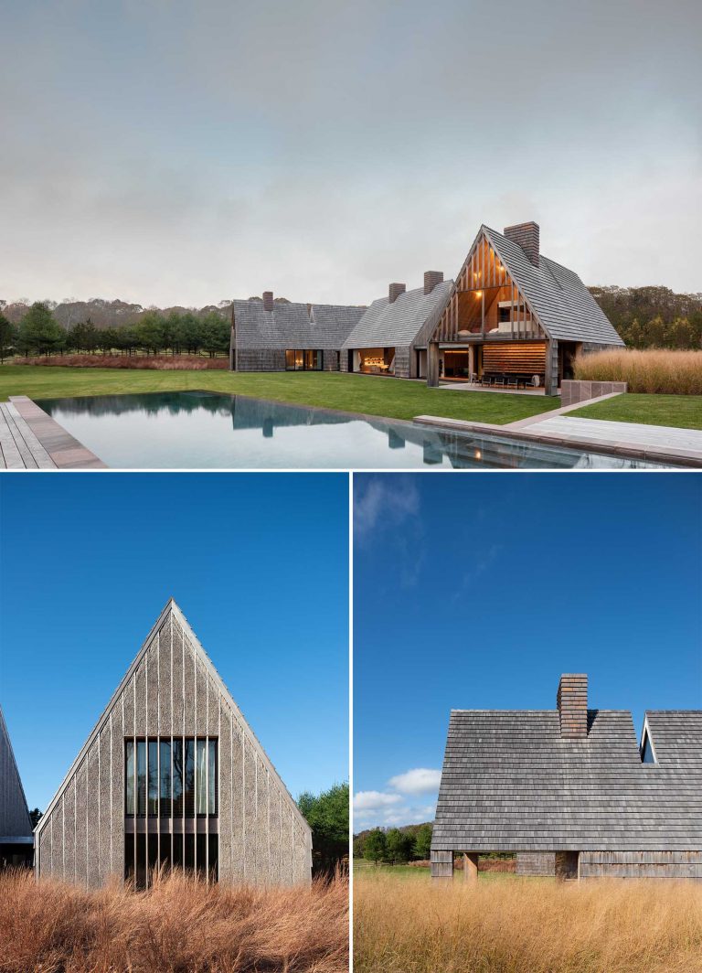 Weathered Wood Shingles Cover The Exterior Of This New Home In New York
