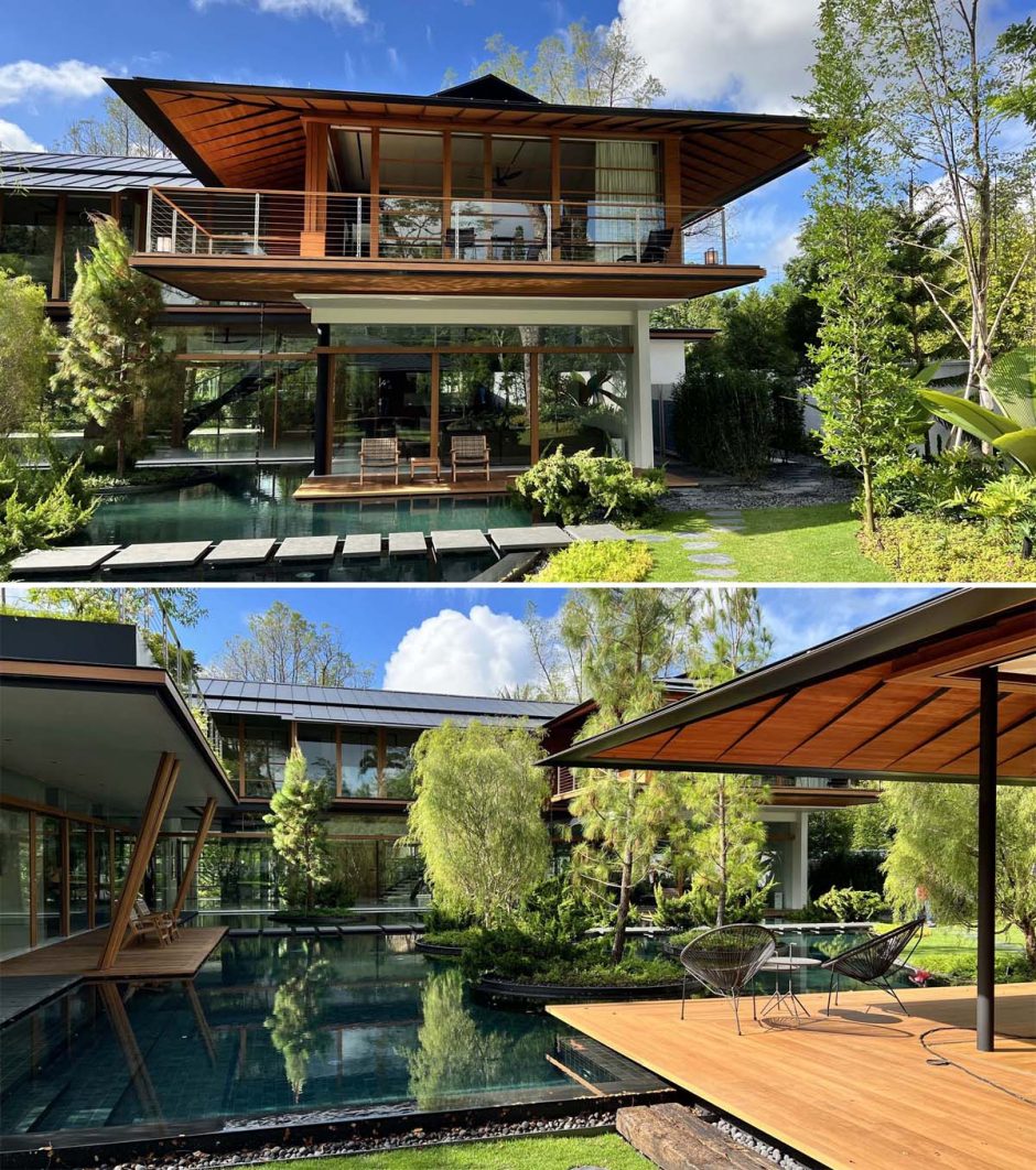 Bridges Connect To An Island In The Water-Filled Courtyard Of This Home ...