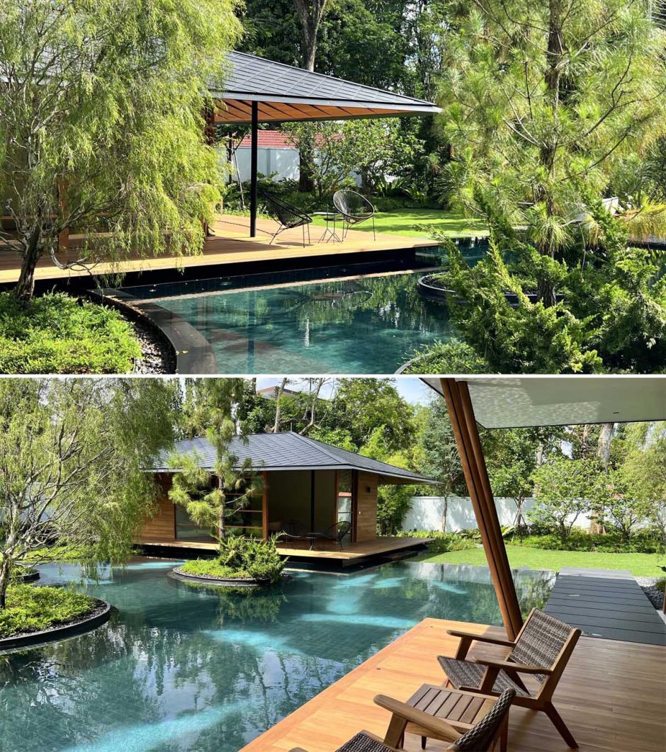 Bridges Connect To An Island In The Water-Filled Courtyard Of This Home ...