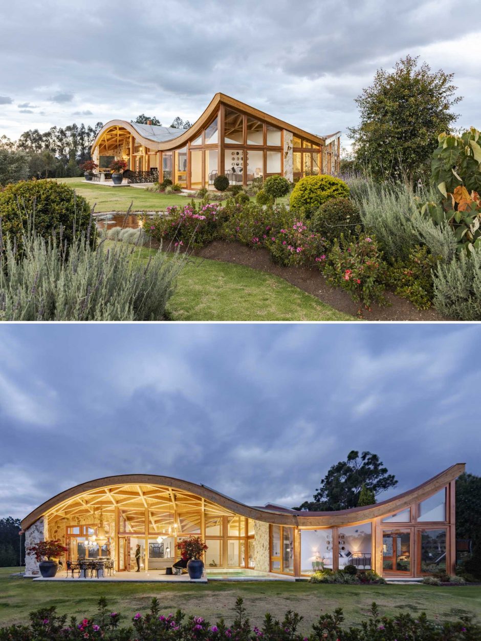 The Wavy Roof On This House Also Has An Exposed Wood Structure On The ...
