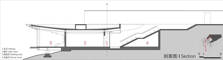 A Shallow Pool Sits On Top Of This Modern Library