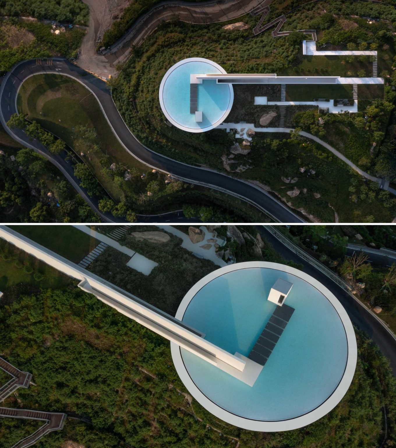A Shallow Pool Sits On Top Of This Modern Library