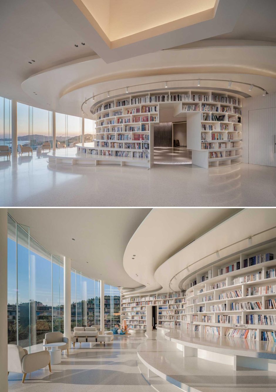A Shallow Pool Sits On Top Of This Modern Library