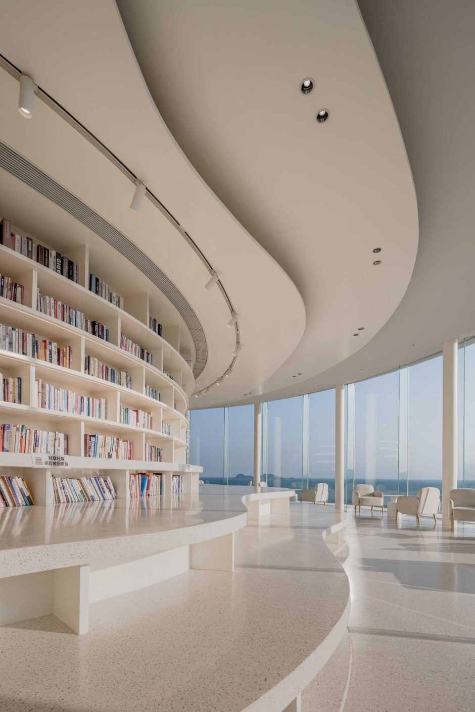 A Shallow Pool Sits On Top Of This Modern Library
