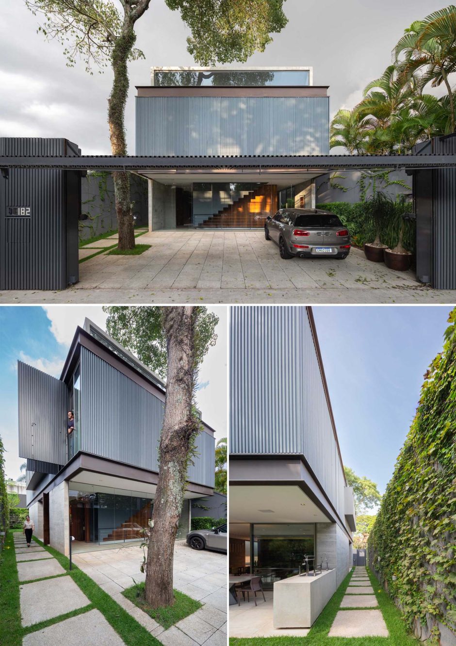 Oversized Metal Shutters Provide Privacy And Shade For This Modern Home