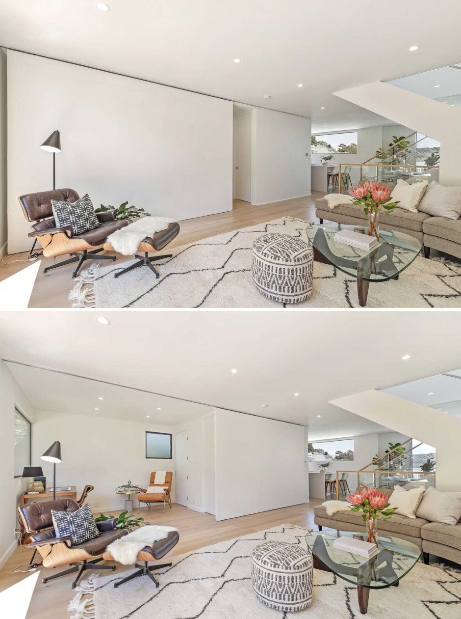 A Home Office Hides Behind A Sliding Wall In This House