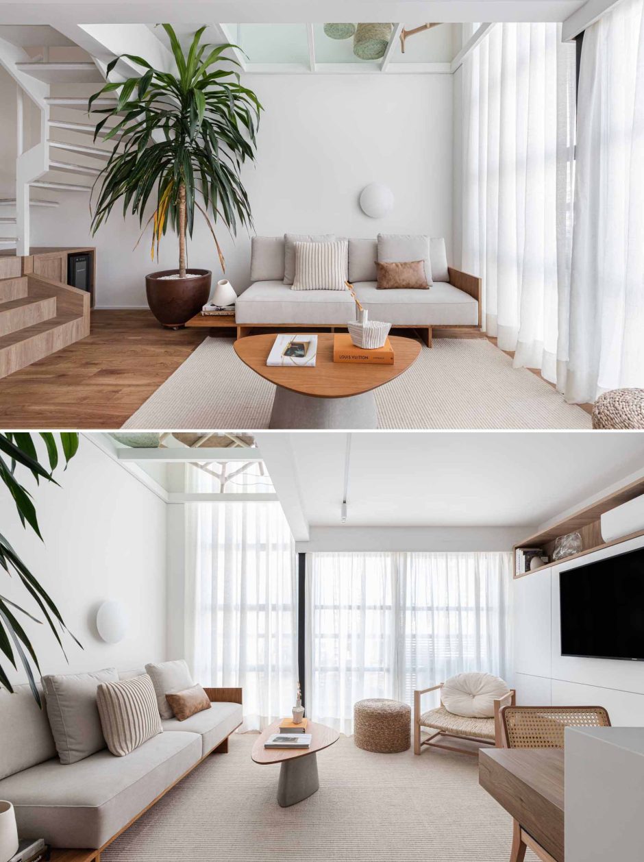 This Bedroom With A Partial Glass Floor Looks Down To The Living Room Below