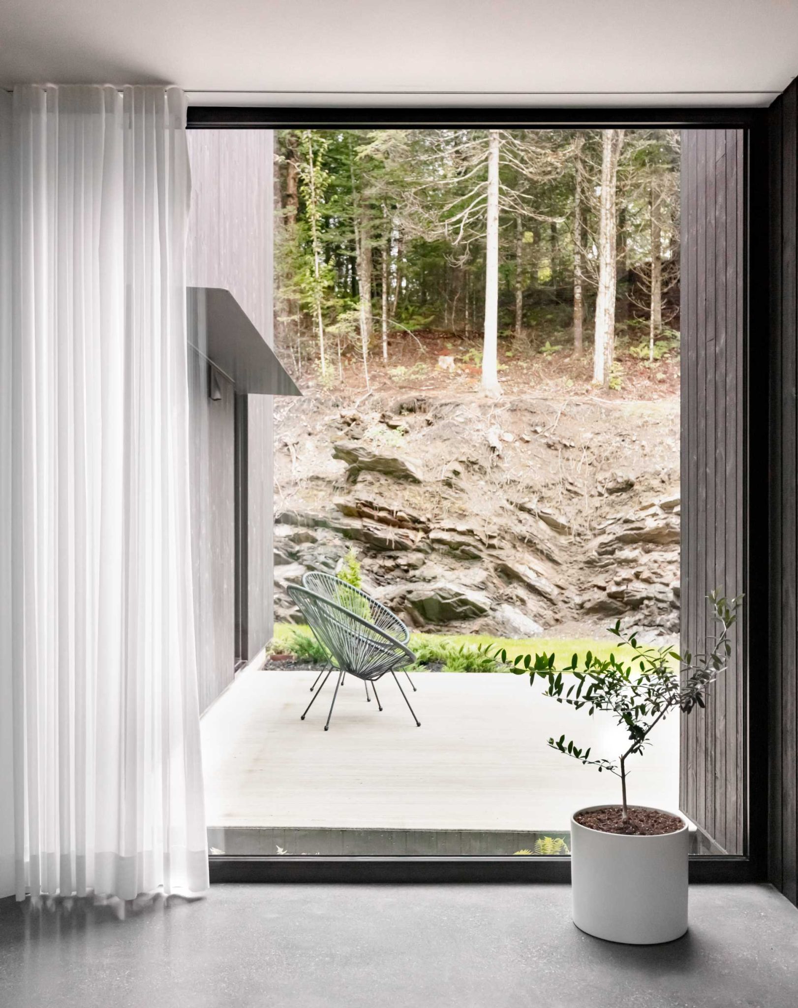 The Black Exterior Of This Home In The Forest Covers A White Minimalist ...