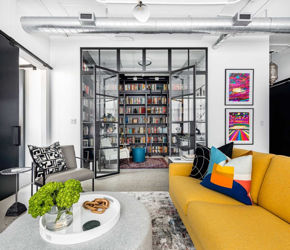 A Glass-Enclosed Library And Home Office Creates A Separate Space ...